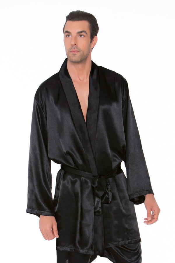 IC8800 icollection lingerie Mens Satin Robe W/ Matching Sash Black ...